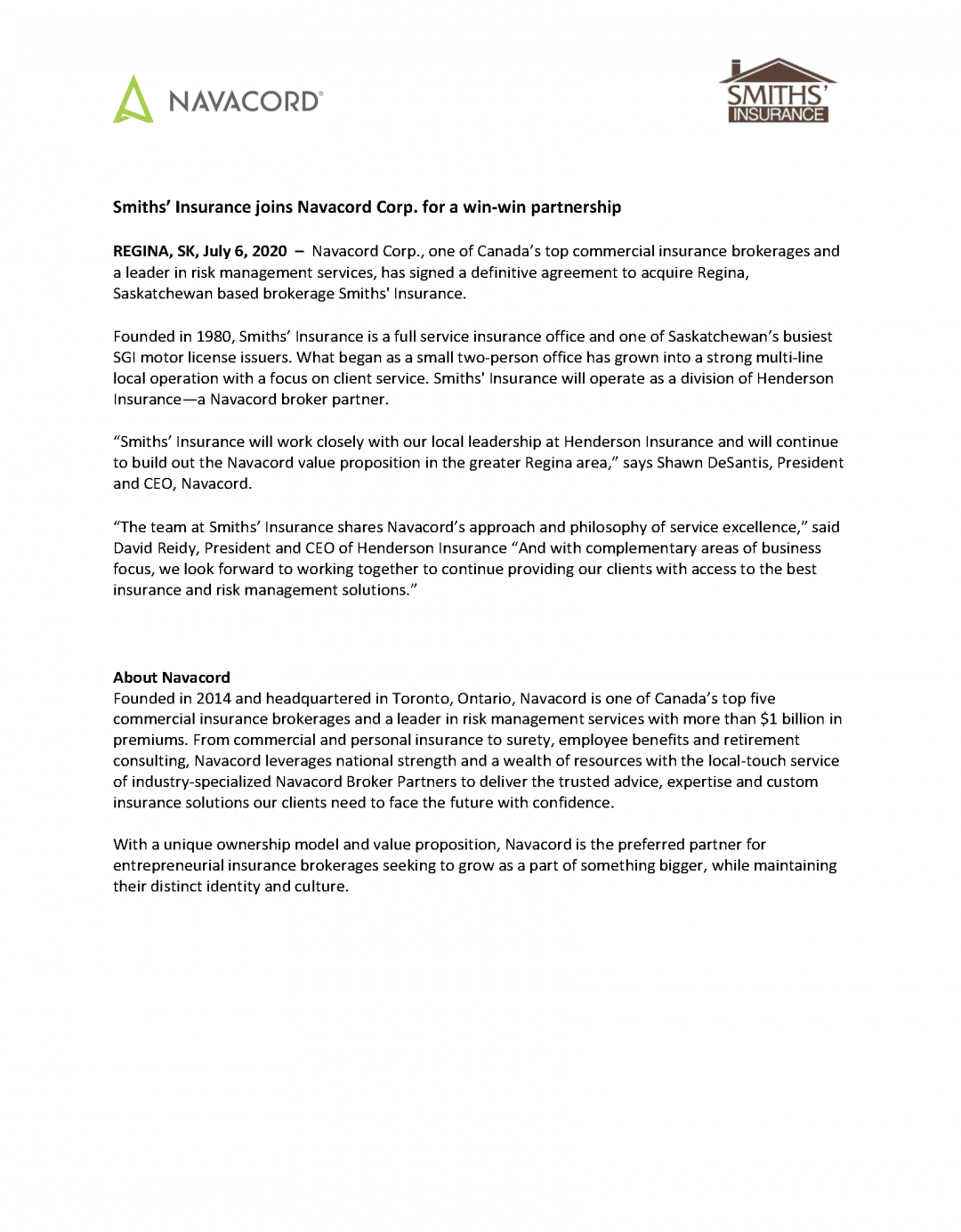 Smiths' Insurance Joins Navacord and Henderson Insurance - HK Henderson